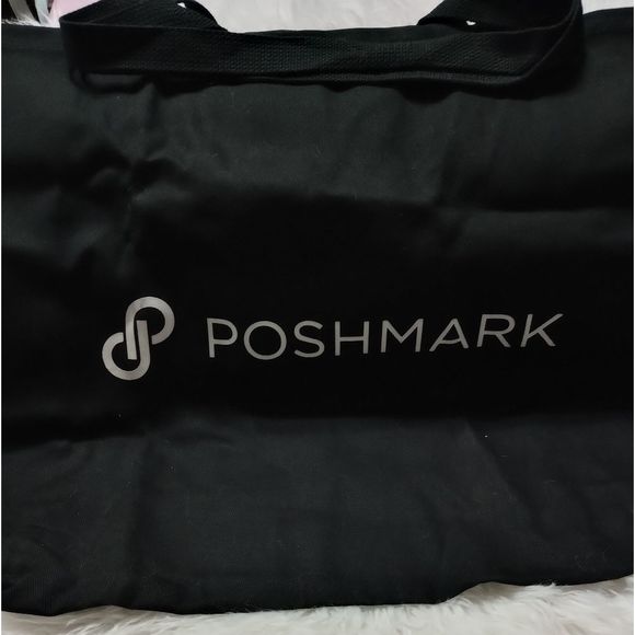poshmark | Bags | Extra Large Poshmark Black Canvas Tote Bag With White ...